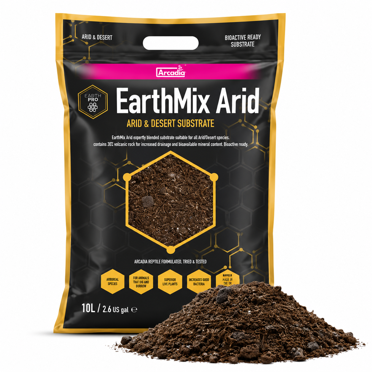 Arcadia Earth Mix Arid 10L Reptile Bio Active Vivarium Desert Soil Sub ...